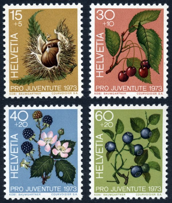 Schweiz, Helvetia 1973 – Fruits of the Forest. – Frimärken & Sedlar